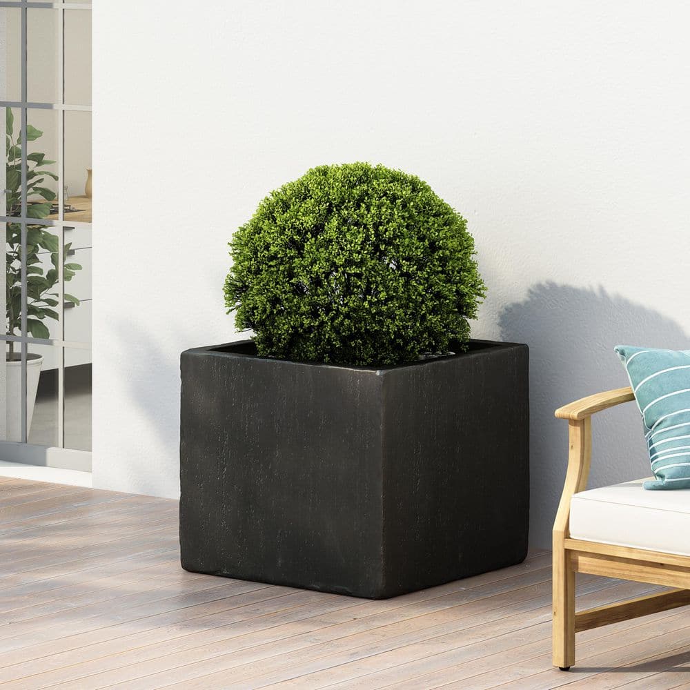 Large 21.5 in. Black Concrete Square Outdoor Planter Box W-0628-BLK ...