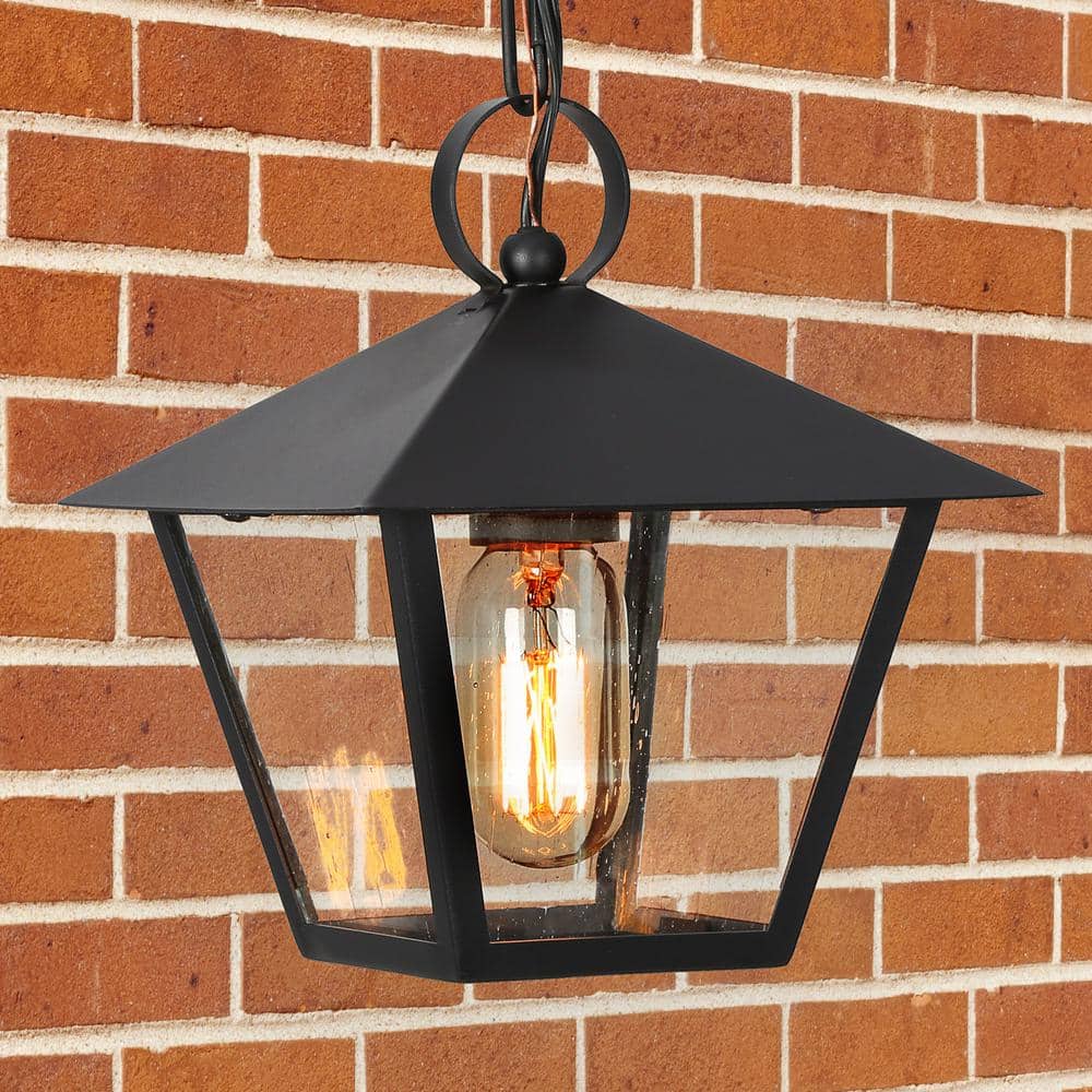 Uolfin Farmhouse Black Outdoor Pendant Light, Jared 8.5 in. 1-Light ...