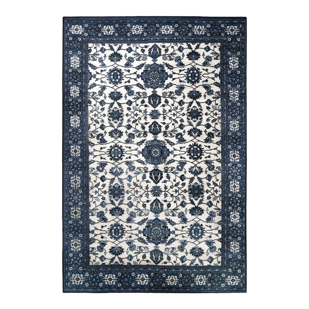 My Magic Carpet Ramage Blue/Off White Washable Rug 6 ft. x 9 ft. Area ...