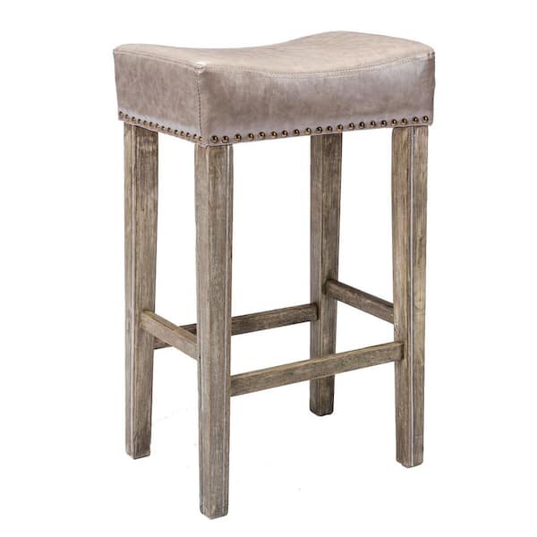 CSC DECOR INC 29 in. Gray Backless Solid Wood Bar Stools (Set of 2) MX ...