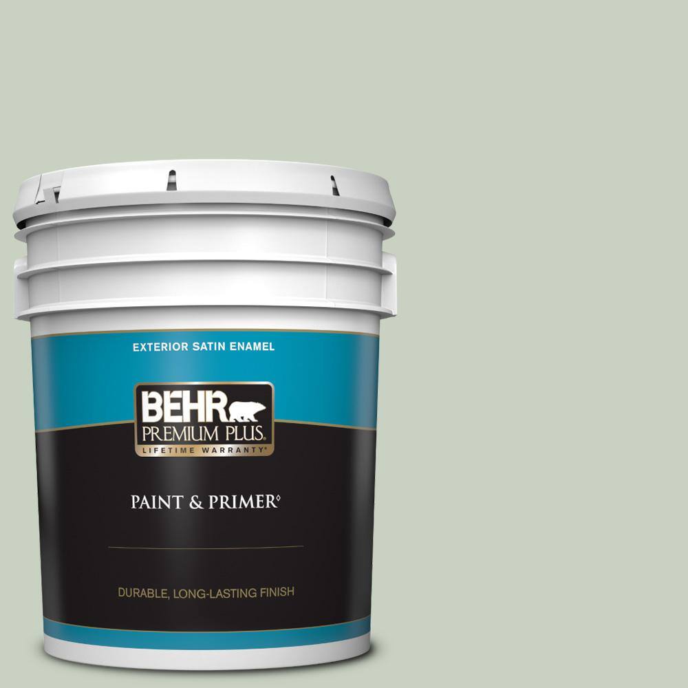 BEHR PREMIUM PLUS 5 gal. #PPU11-12 Mild Mint Satin Enamel Exterior ...