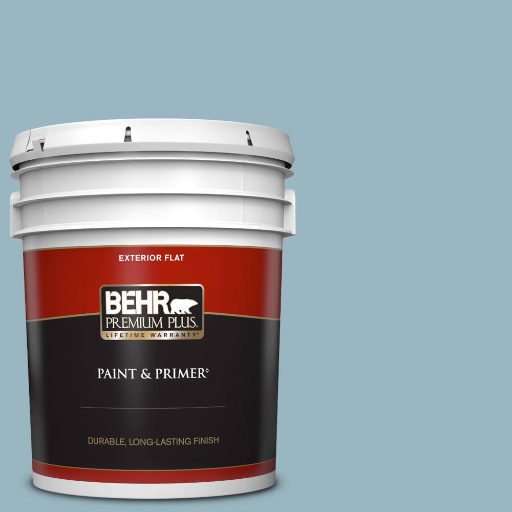 BEHR PREMIUM PLUS 5 gal. #S470-3 Peaceful Blue Flat Exterior Paint ...