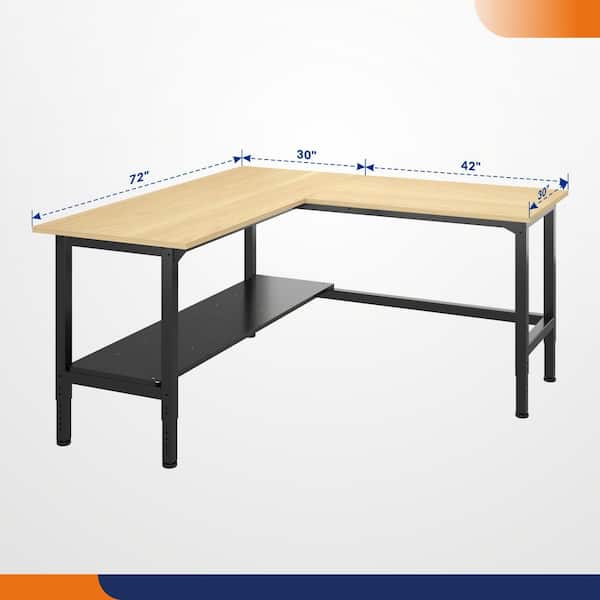 72 in. W L-shaped Heavy Duty Workbench with Rubber Wood Tabletop ...