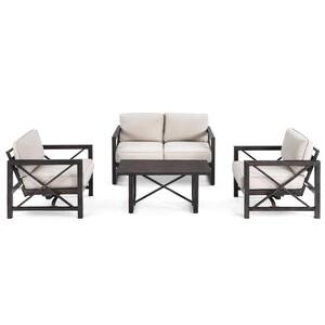 Gymax 4-Piece Metal Patio Conversation Furniture Set with 2 Rocking ...