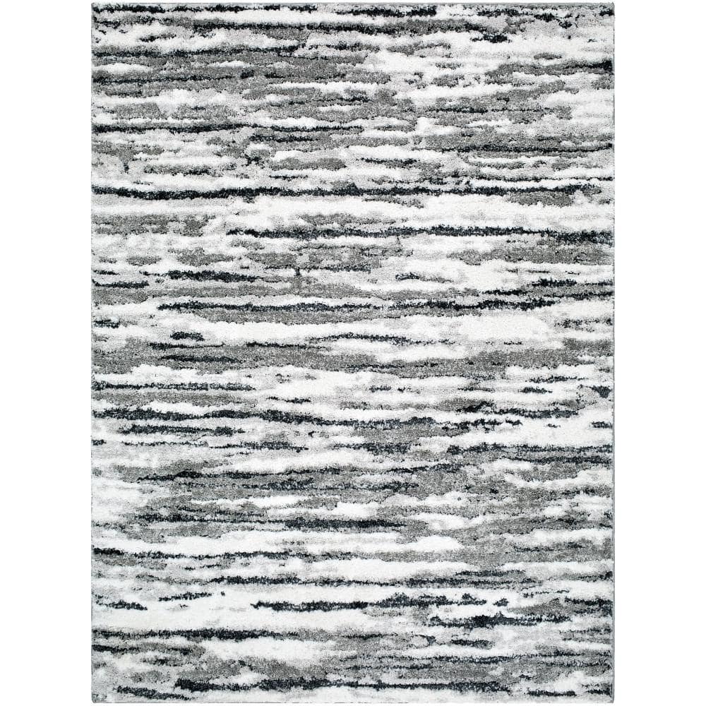 Livabliss Portofino White/Medium Gray Striped 9 ft. x 12 ft. Indoor ...