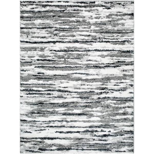 Livabliss Portofino White/Medium Gray Striped 9 ft. x 12 ft. Indoor ...