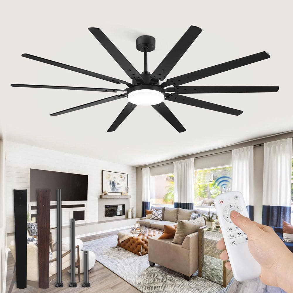 HINNIXY 90 in. Indoor/Outdoor Industrial Black Ceiling Fan with Dual ...