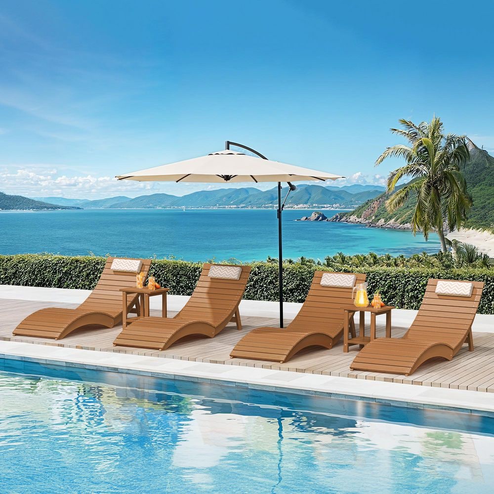 Hotormer Brown Folding 4-Piece HDPS Plastic Aquawave Outdoor Chaise ...