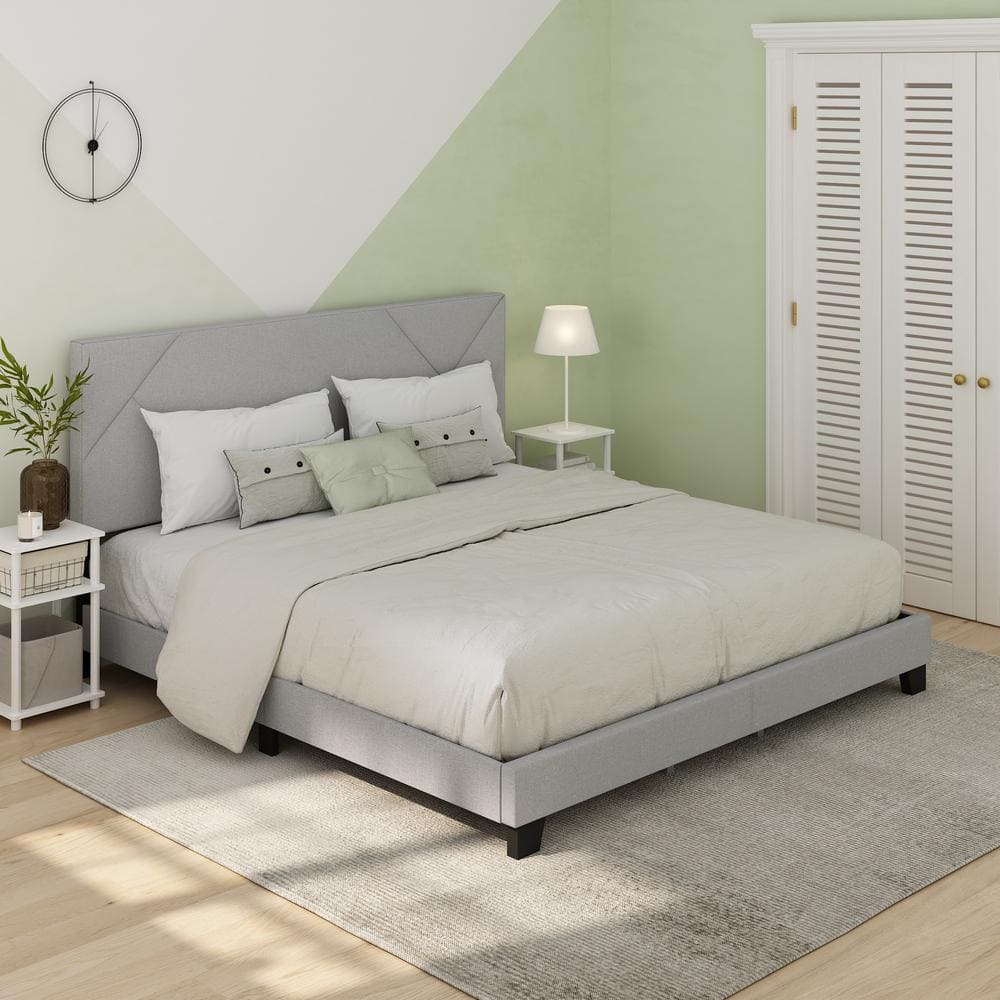 Furinno Skylar Gray Wood/Polyester Frame King Platform Bed with ...