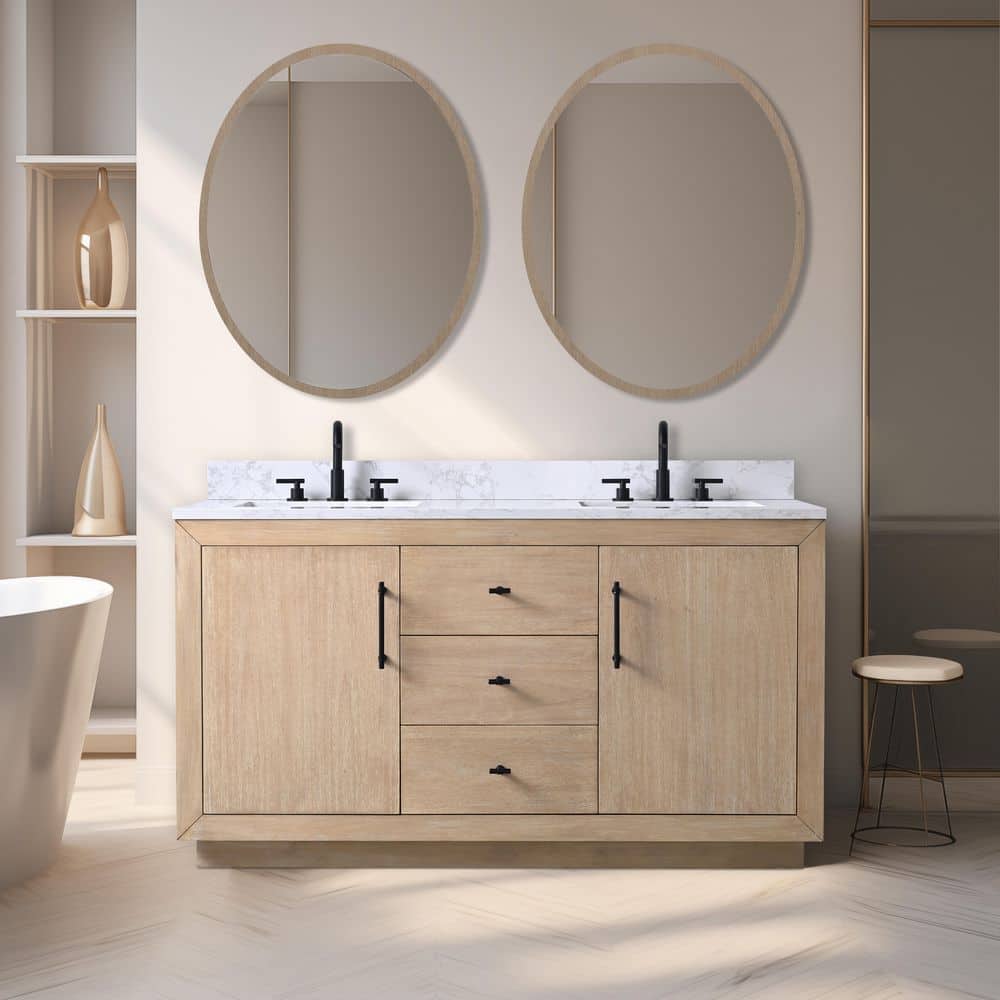Vanity Art Avignon 60 in. Double Sink Freestanding Light Wheat Bath ...