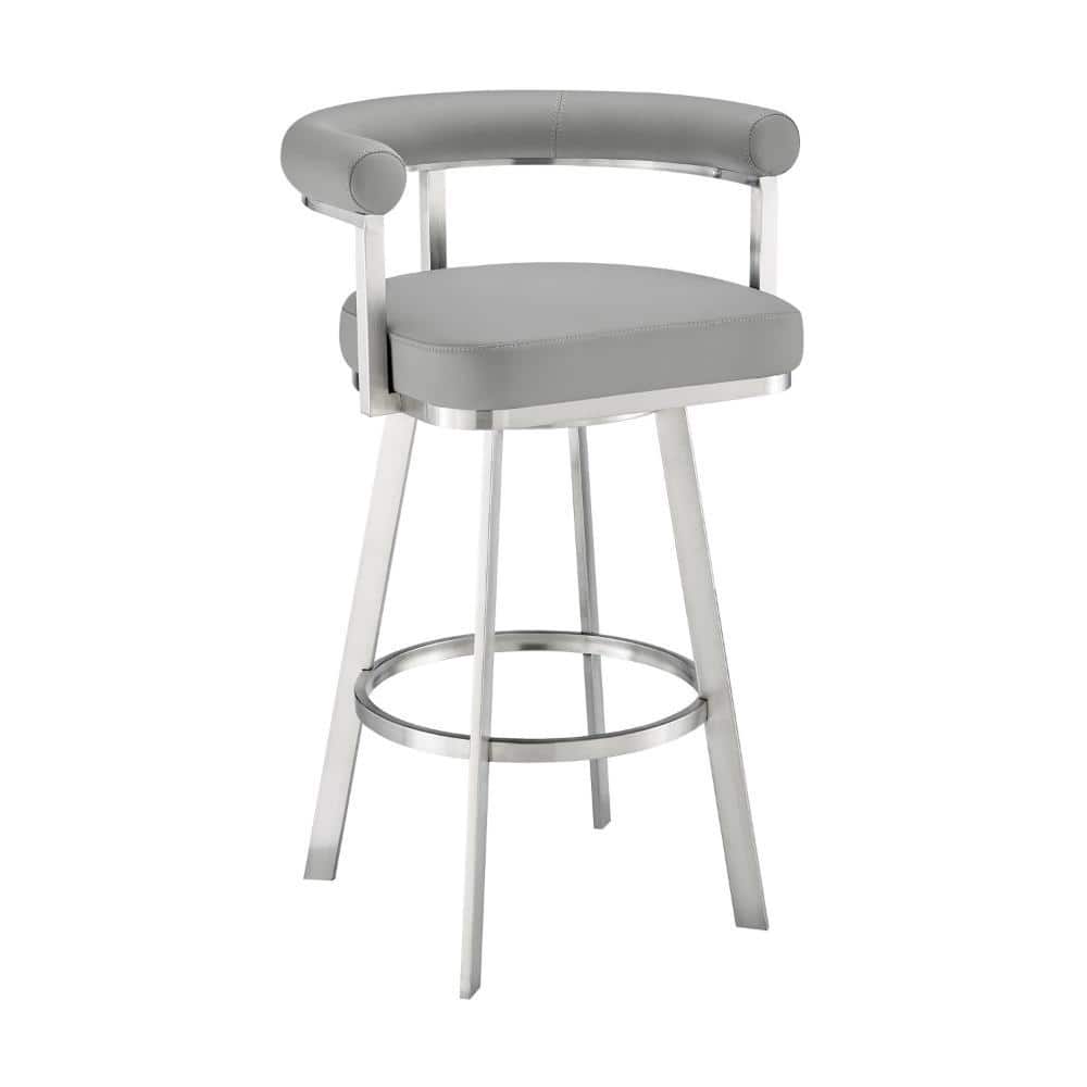 Benjara 29 in. Gray and Chrome Low Back Metal Frame Counter Stool with ...