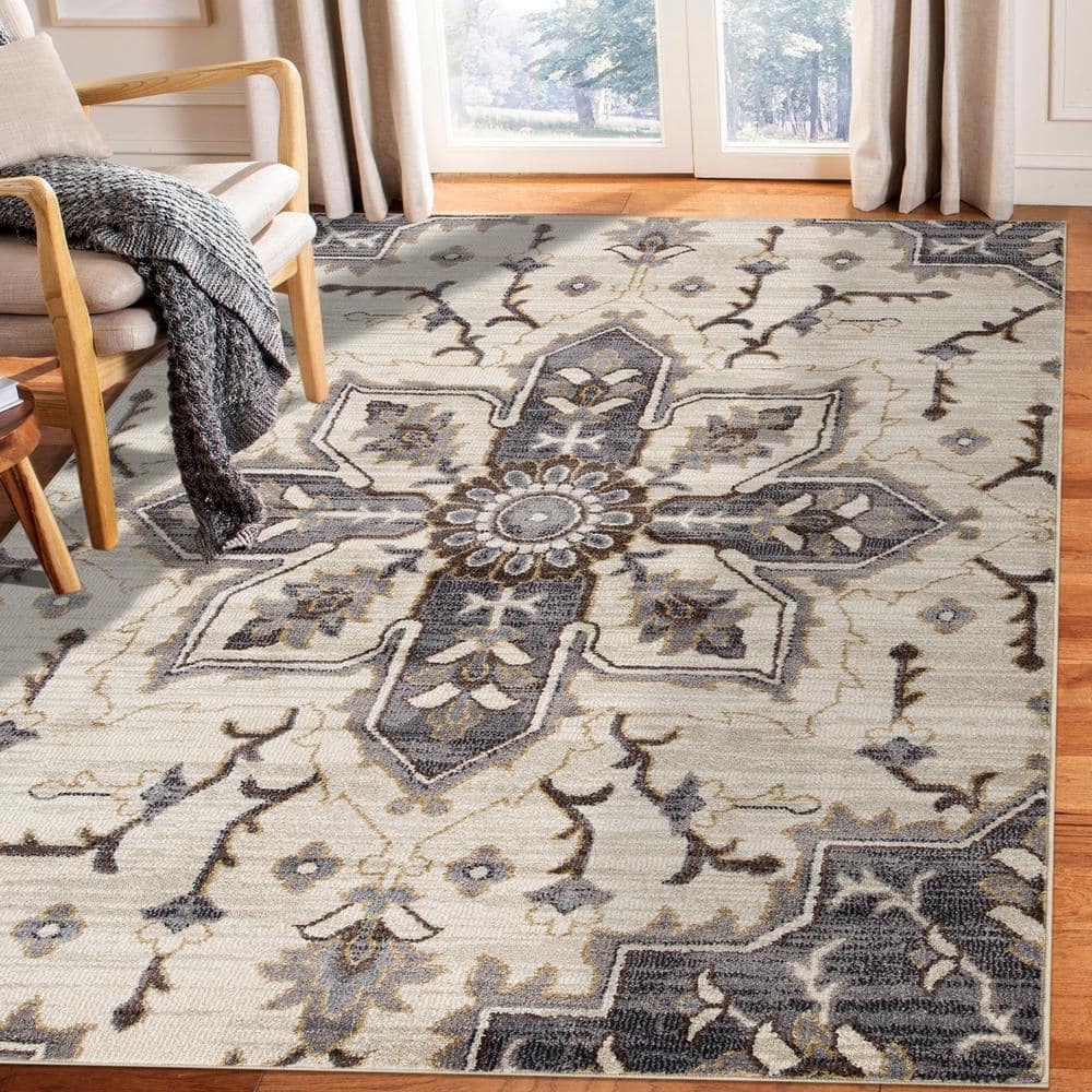 Amer Rugs Jordan 8 ft. X 11 ft. Ivory/Blue Medallion Area Rug ...