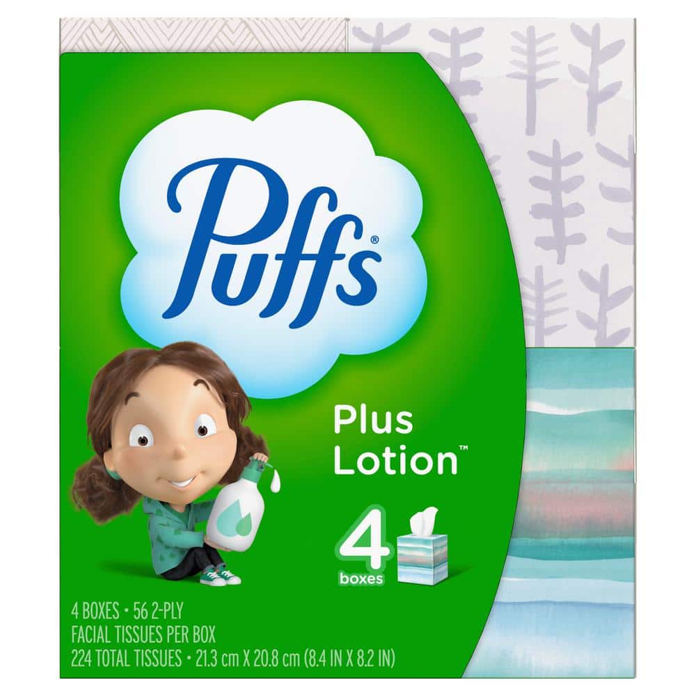 Puffs Plus Lotion 2-Ply Facial Tissue Cube Box (56-Sheets Per Box, 4 ...