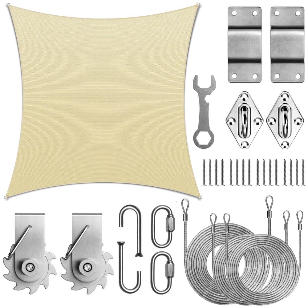 14 ft. x 14 ft. Square Sun Shade Sail with Hardware TAWAL-Beige SWR ...
