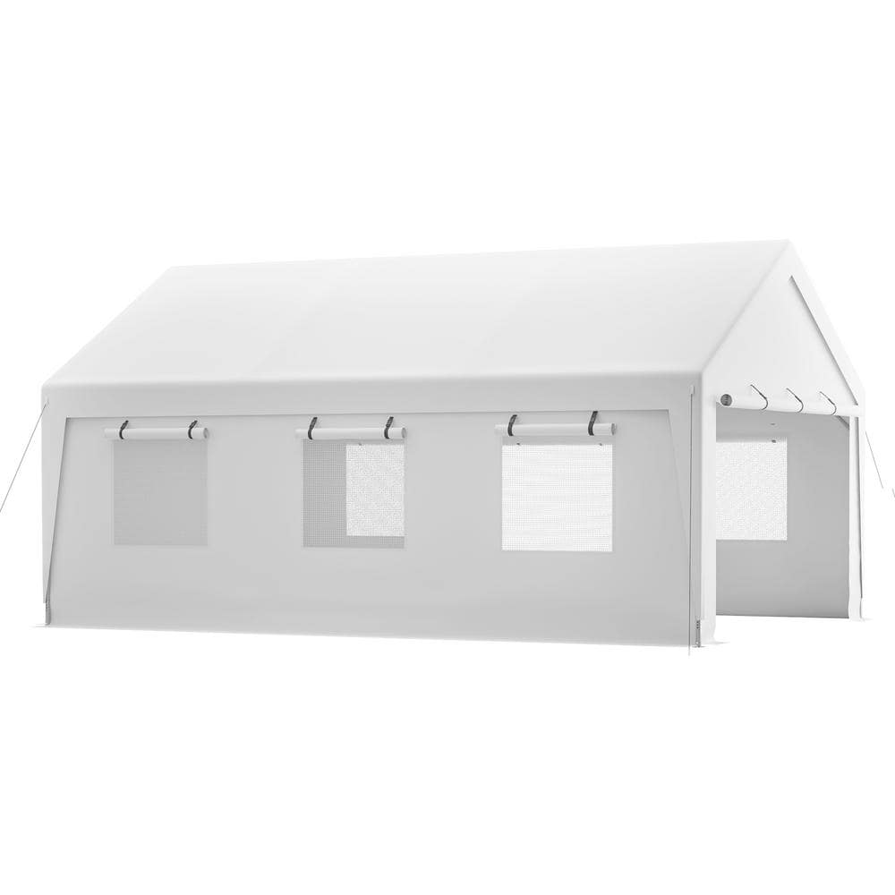 Sudzendf 13 ft. Wx 20 ft. D Canopy Tent-White Heavy Duty Steel Carport ...