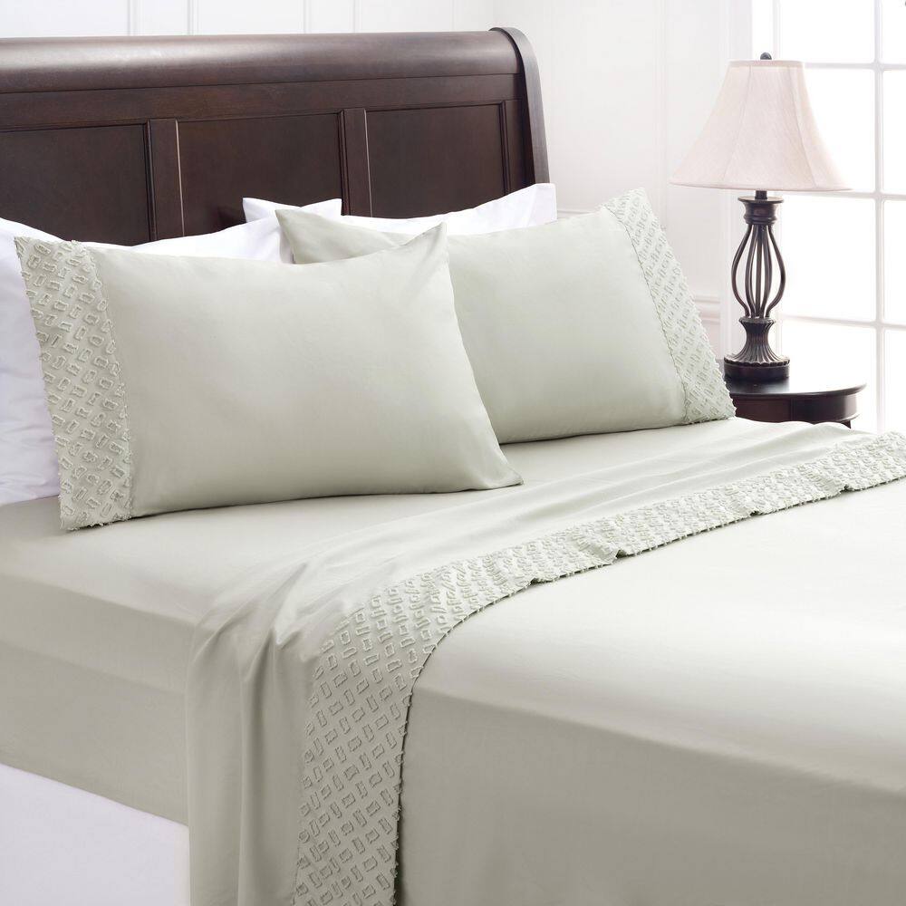 CHANASYA 4-Piece Clipped Sage Solid Color Tufted Textured Boho ...