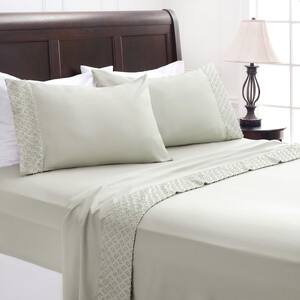 CHANASYA 4-Piece Ribbon Embroidered Sage Microfiber Bedsheets Set Queen ...