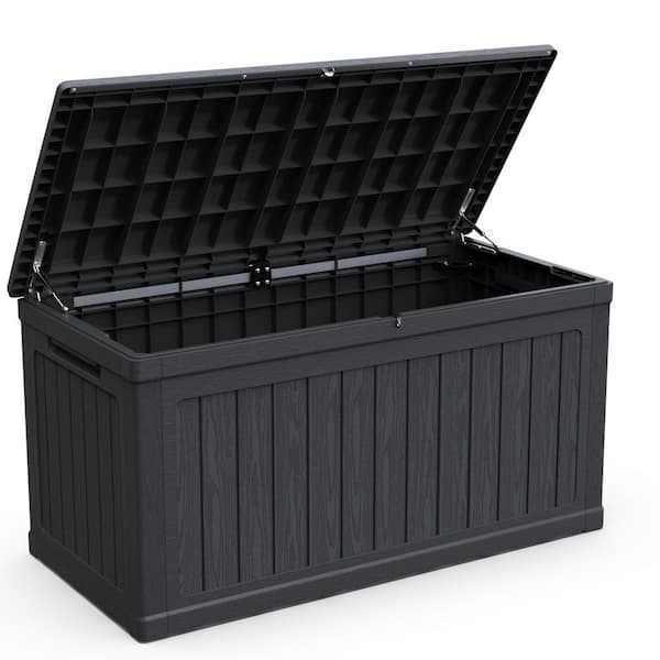 230 gal. 4.83 ft. W Black Resin Lockable Deck Box, Outdoor Storage ...
