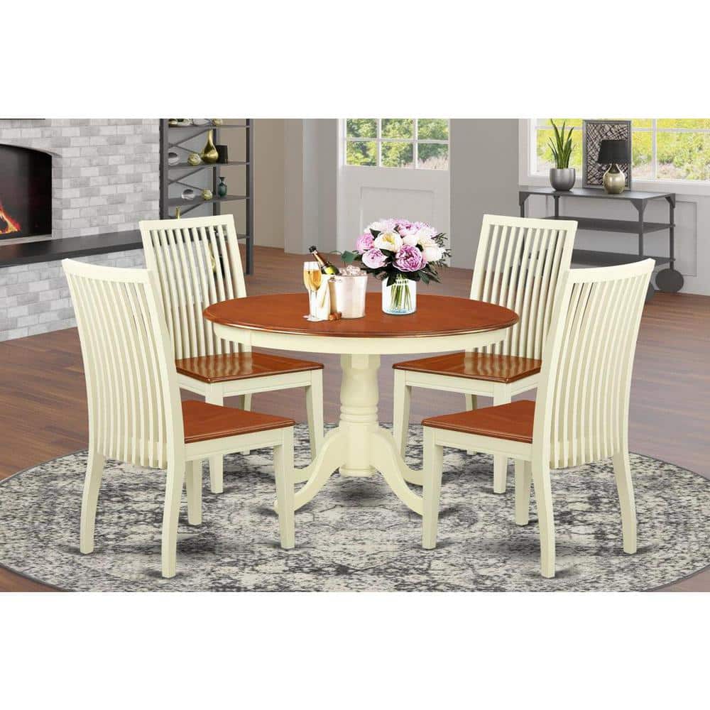 East West Furniture 5-Piece Buttermilk and Cherry Finish Solid Wood Top ...
