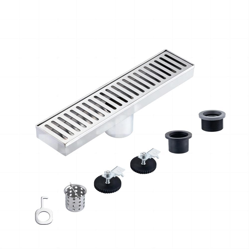 Flynama 12 in. Stainless Steel Linear Grid Shower Drain in Brushed ...
