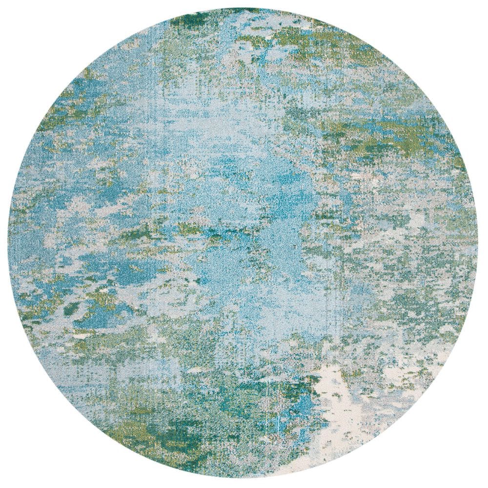 SAFAVIEH Madison Light Blue/Green 7 ft. x 7 ft. Abstract Gradient Round ...
