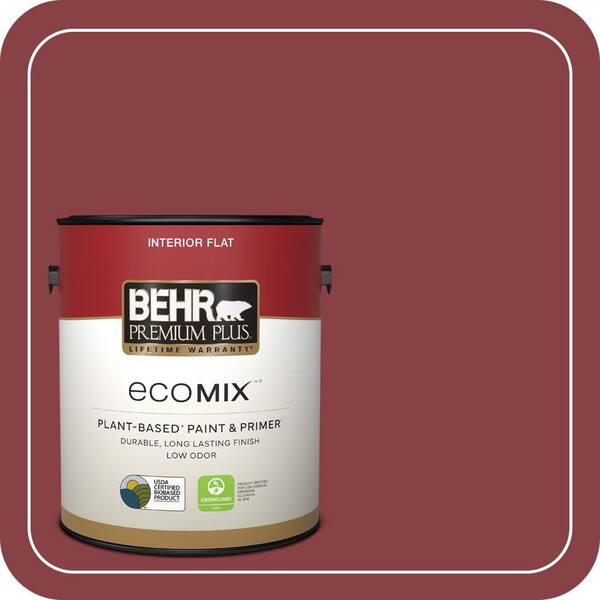 BEHR PREMIUM PLUS 1 gal. #BIC-34 Winning Red Flat EcoMix Plant-Based ...