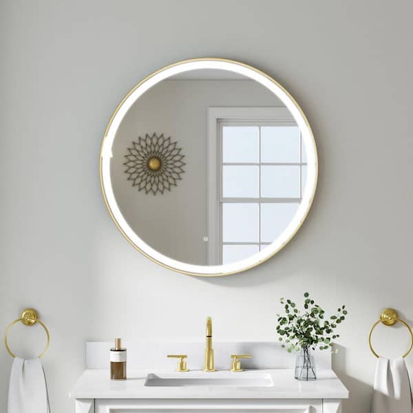 Eoviamne 32 in. W x 32 in. H Round Framed LED Dimmable Anti-Fog Wall ...