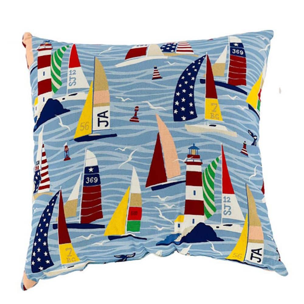Hampton Bay 18 in. x 18 in. Nautical Mile Outdoor Throw Pillow (2-pack ...