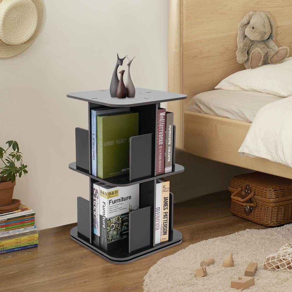 YIYIBYUS 26 in. Tall Black PVC Plastic 2-Shelf 360° Rotating Small ...