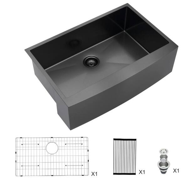 Star X Decor Hatch Matte Black Stainless Steel 36 in. Single Bowl ...