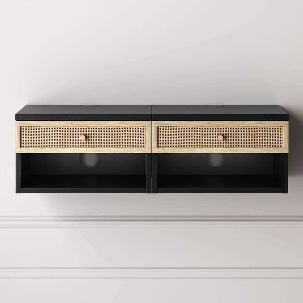 Nathan James Jackson 16 in. Wall Mounted Rattan Floating Bedroom ...