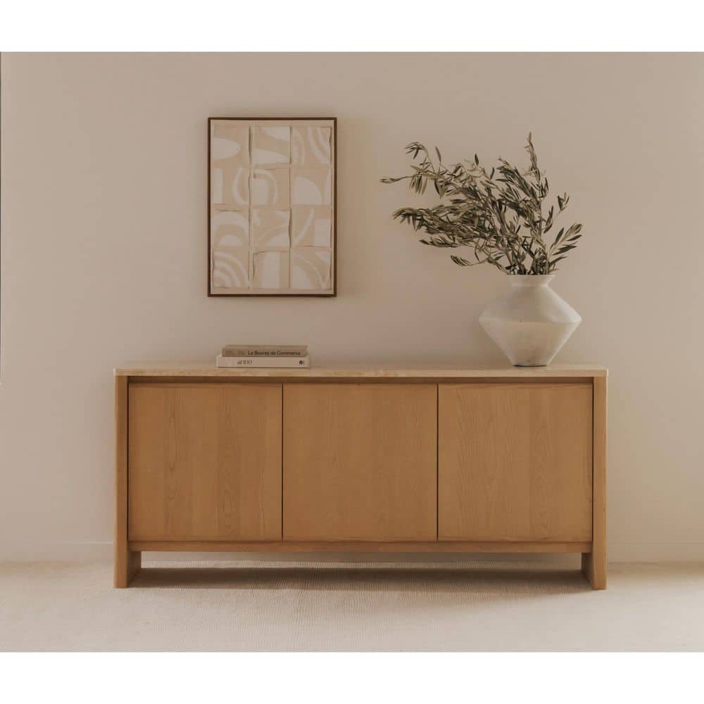 NADAAL STUDIOS Wickman Beige Travertine and Ash Wood 71 in. Sideboard ...