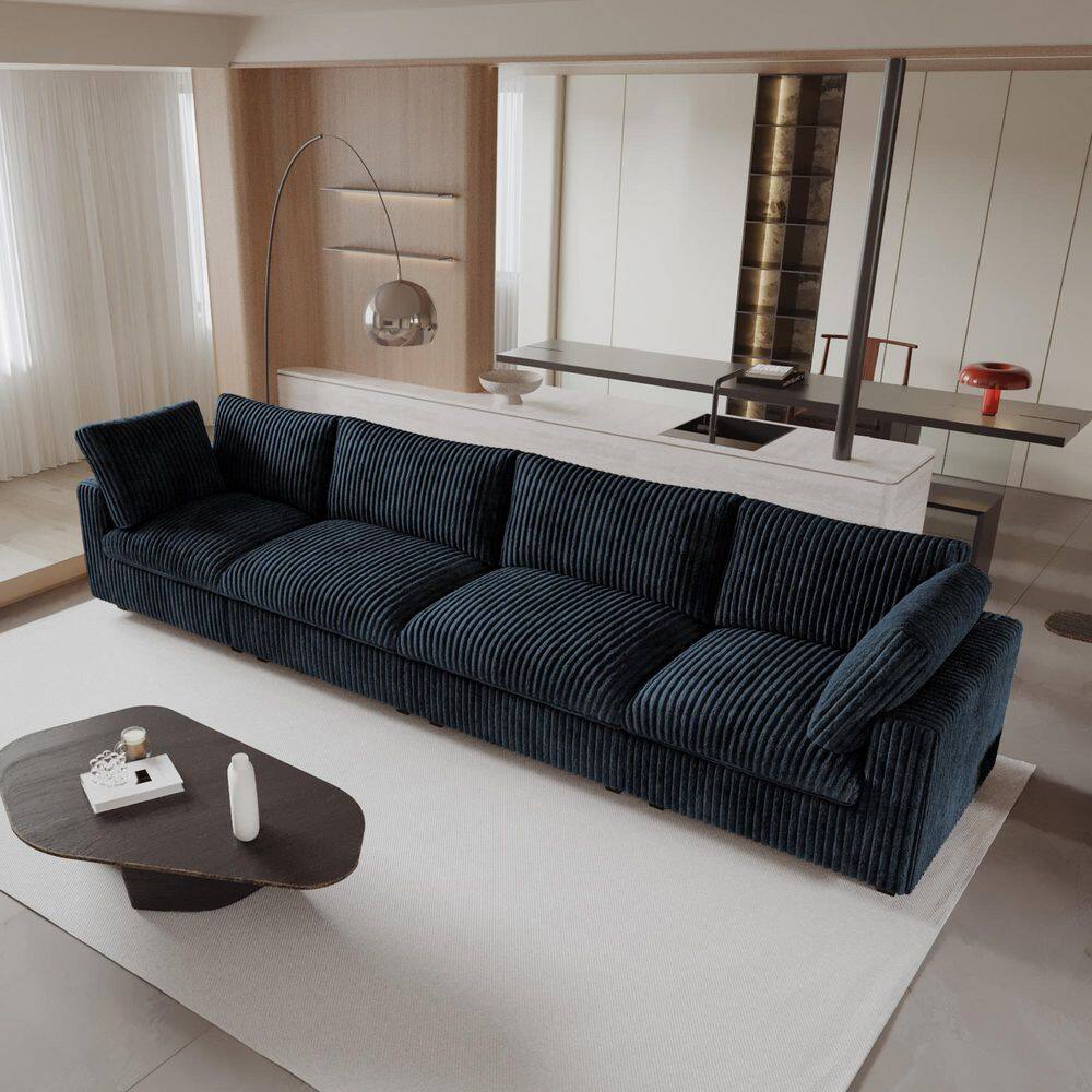 J&E Home 157.48 in. Square Arm 7-piece Rabbit Velvet Plush L-Shaped ...