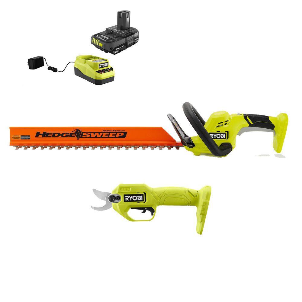RYOBI ONE+ 18V 22 in. Cordless Hedge Trimmer and Pruner with 2.0 Ah ...