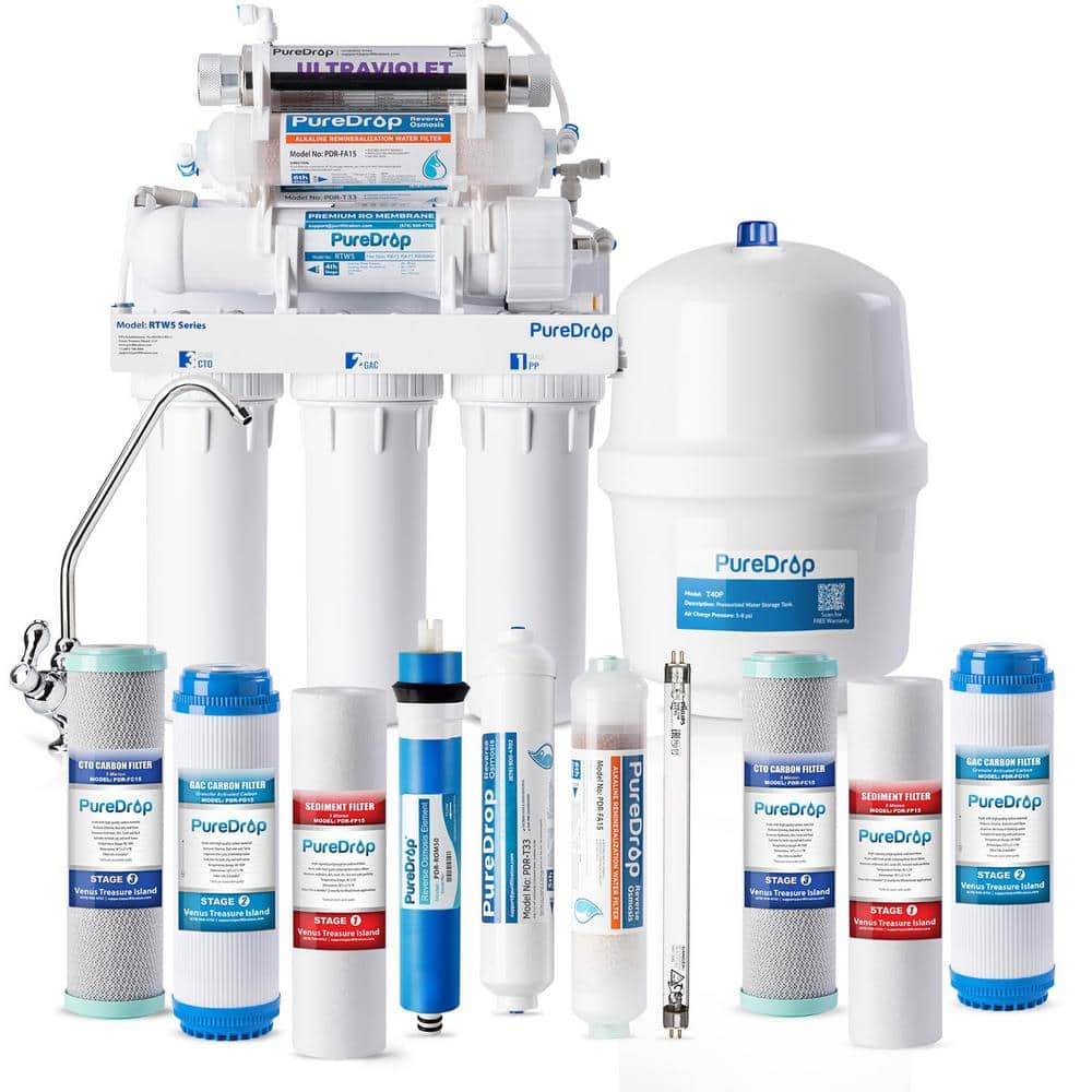 PureDrop 7-Stage Reverse Osmosis Water Filtration System with Alkaline ...