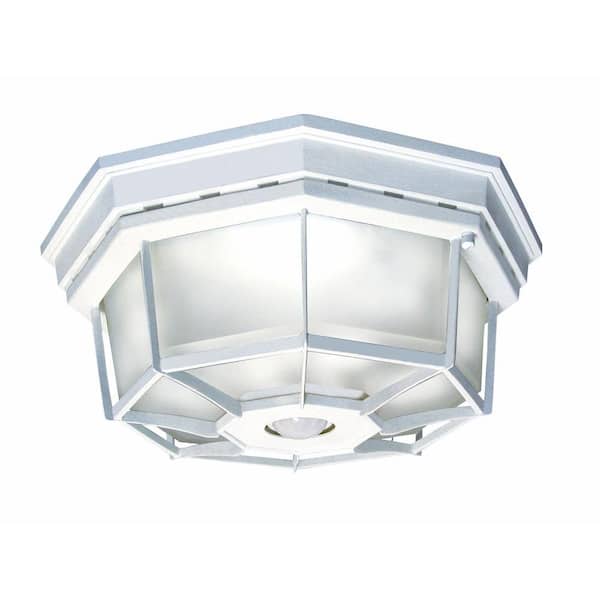Heath Zenith 4-Light White Motion Sensing Outdoor Flush Mount Light SL ...