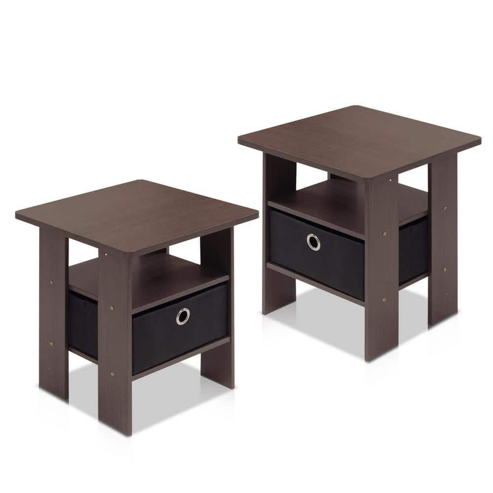 Furinno Home Living 15.5 in. Dark Brown and Black Wood Square Storage ...