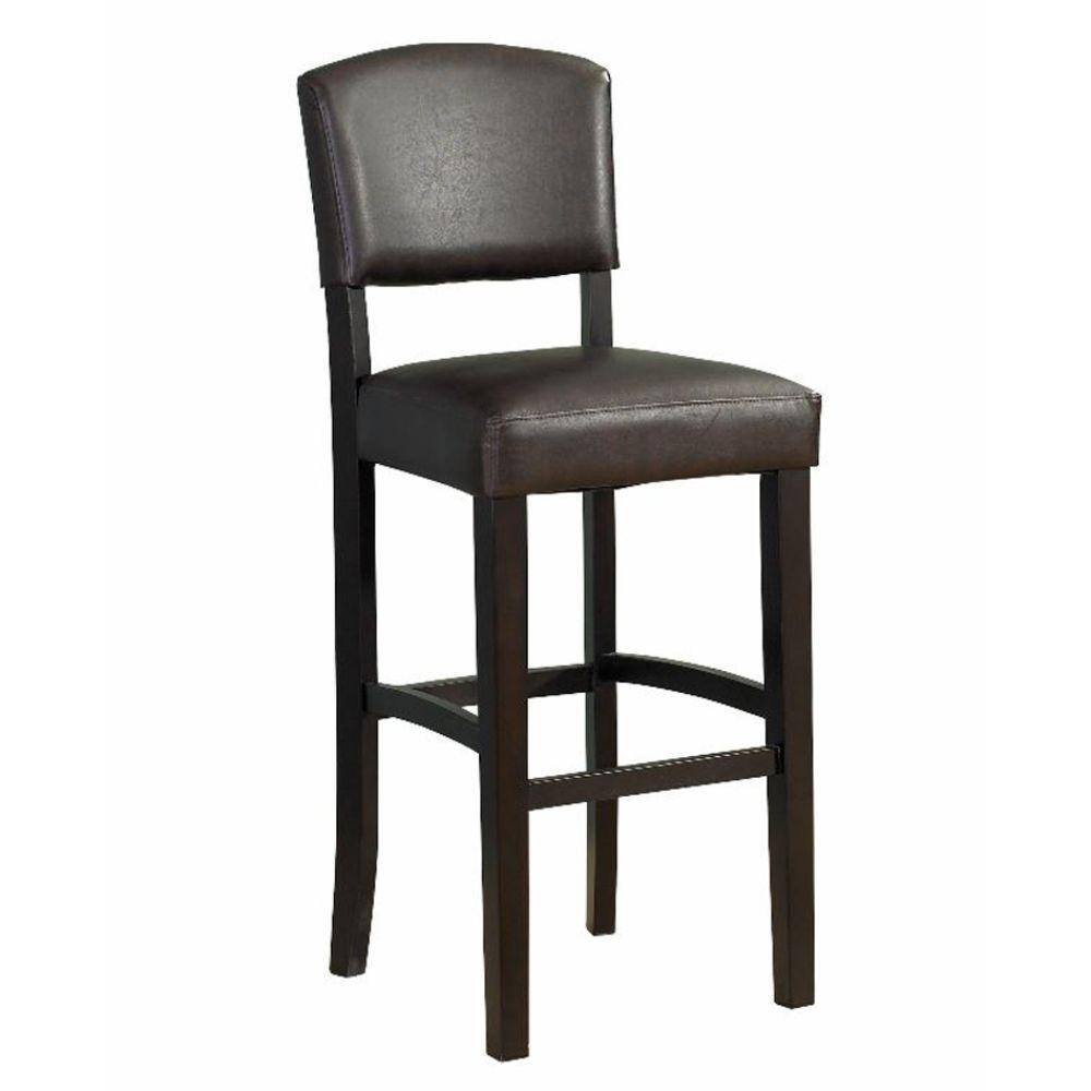Benjara 45.25 in. H Brown Wooden Bar Stool with Padded Upholstered Seat ...