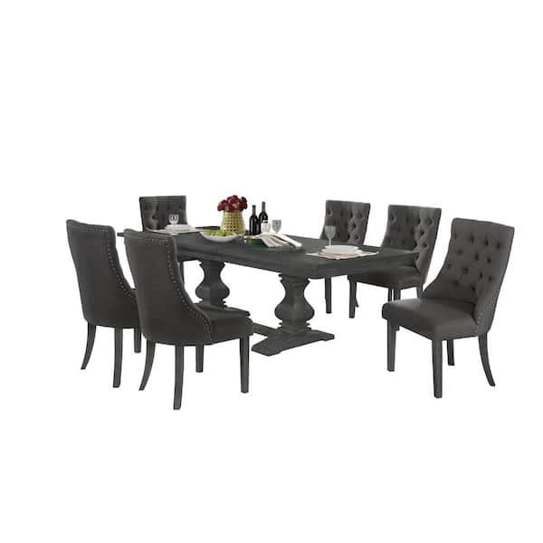 Best Quality Furniture Natasha 7-Piece Rectangle Gray Dining Set with ...