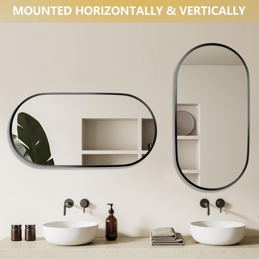 Aosspy Modern 36 in. W x 18 in. H Small Oval Steel Framed Vertical ...