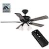 Hampton Bay Riley 44 in. Indoor LED Matte Black Downrod Ceiling Fan ...