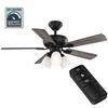 Hampton Bay Riley 44 in. Indoor LED Matte Black Downrod Ceiling Fan ...