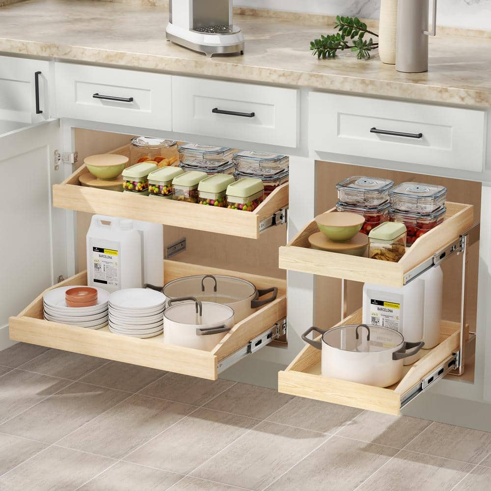 Tileon 2 Tier Pull Out Cabinet Drawer 10.5" W, Hard Close Pull Out ...