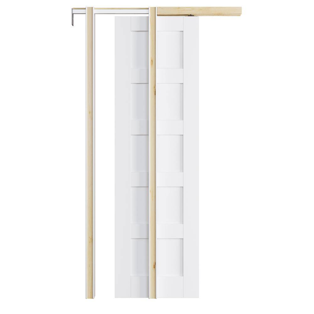 ARK DESIGN 24 in. x 80 in. 5-Lite Paneled White Primed MDF Pocket ...