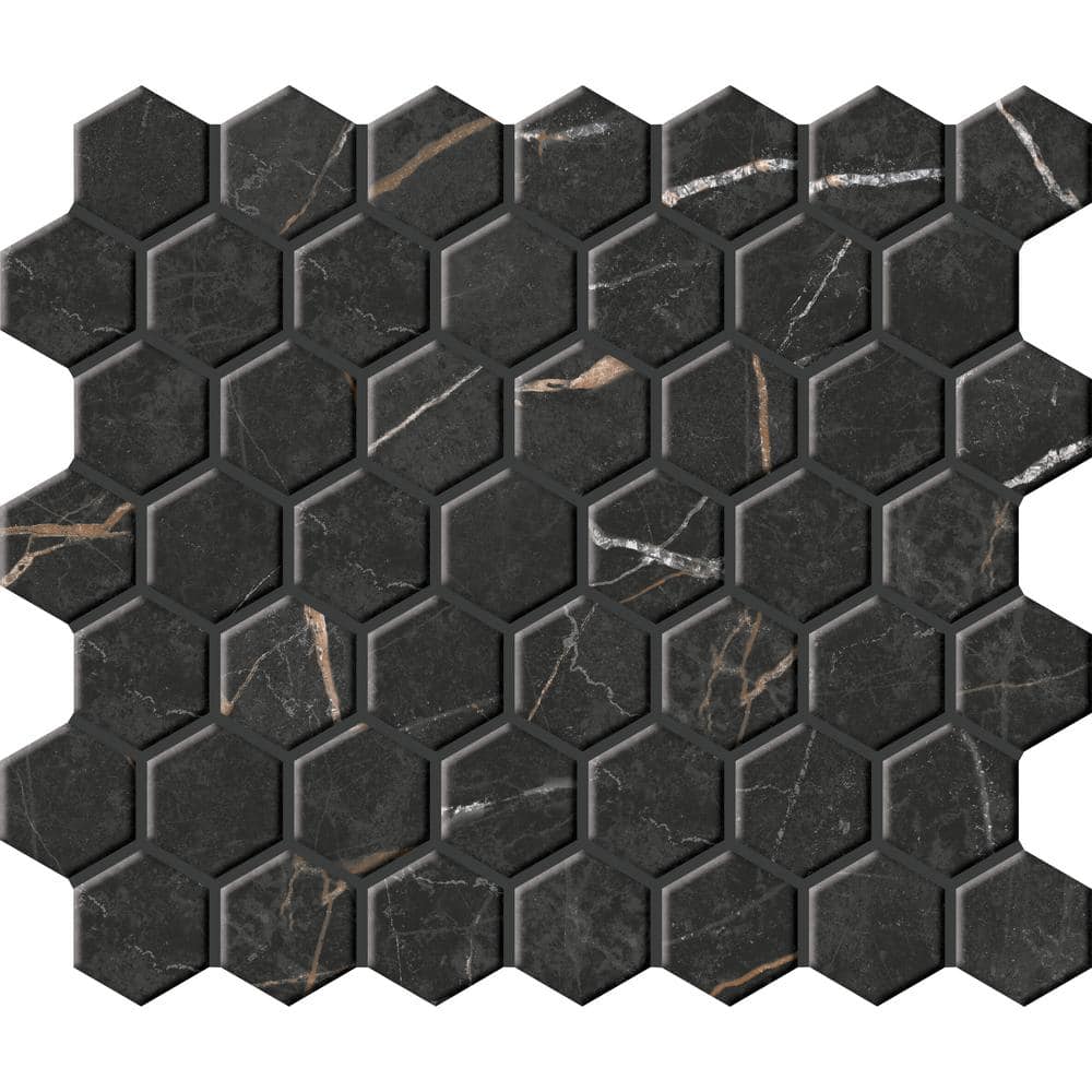 Daltile Perpetuo Infinite Black 10 in. x 12 in. Glazed Ceramic Mosaic ...