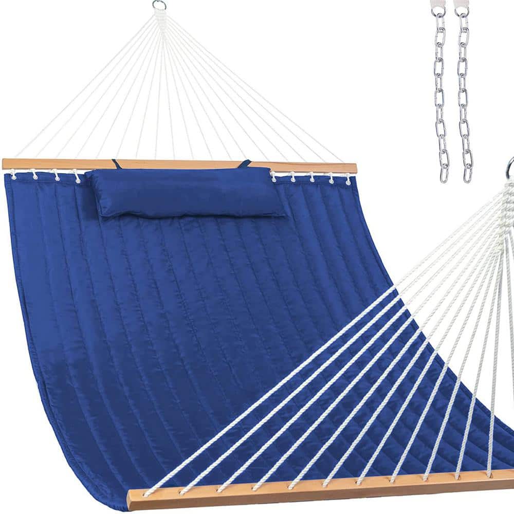 Angel Sar 12 ft. Double Quilted Fabric Navy Blue Hammock with Spreader ...