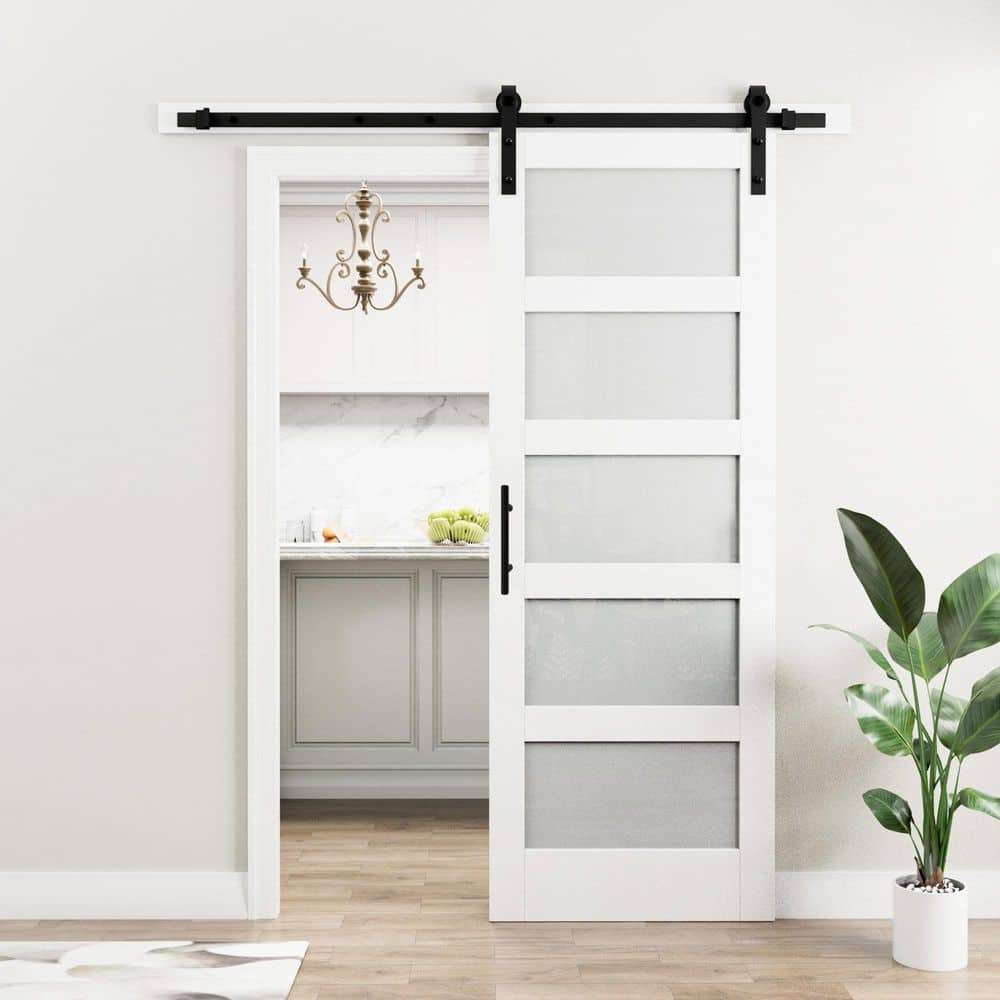 ARK DESIGN 30 in. x 84 in. 5-Lite Tempered Frosted Glass White Primed ...