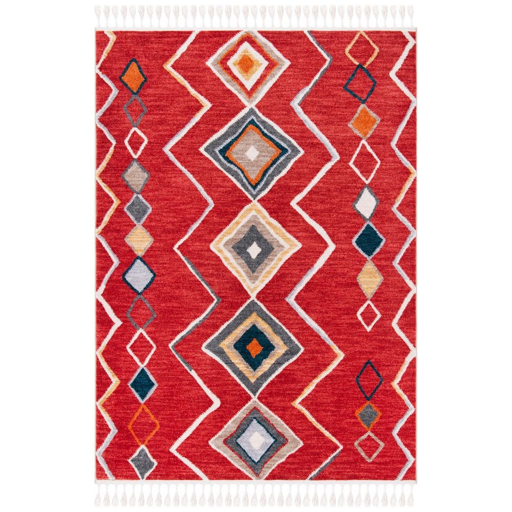 SAFAVIEH Farmhouse 7 ft. x 9 ft. Red/Gold Diamond Zig-Zag Area Rug ...