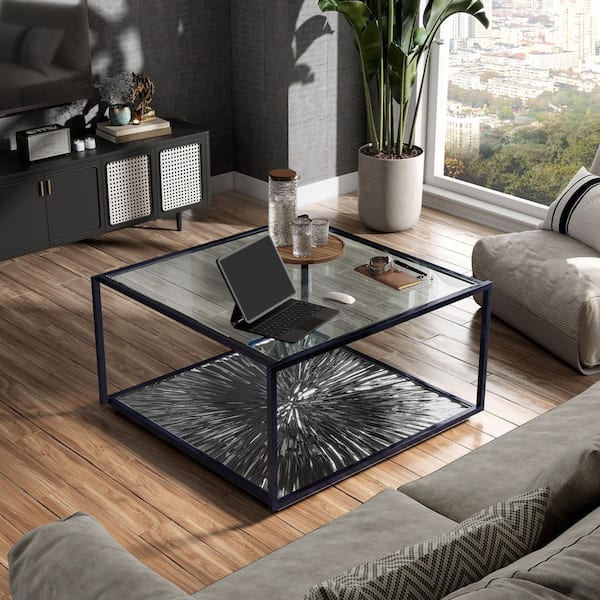 Furniture of America Dima 33.4 in. Blue Rectangle Glass Coffee Table ...