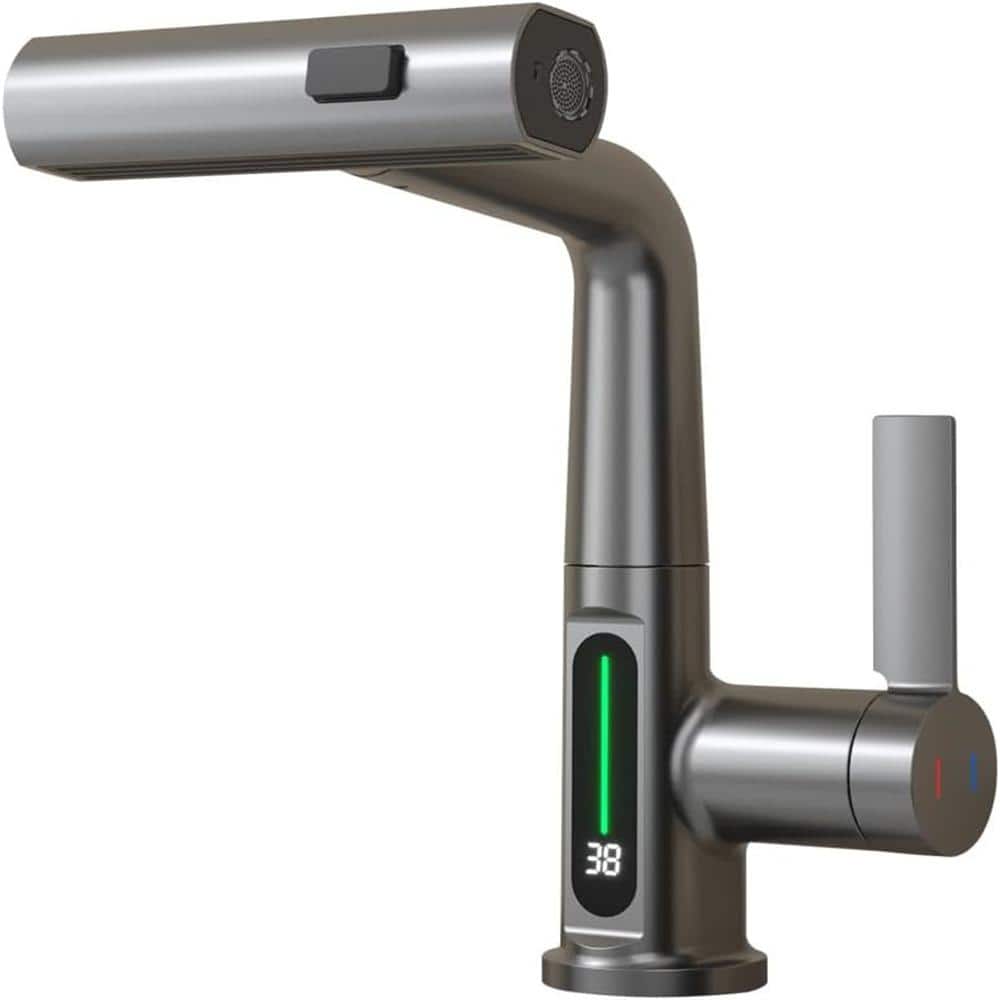 Lukvuzo Single Handle Pull Out Lift Kitchen Faucet in Gray with LED ...